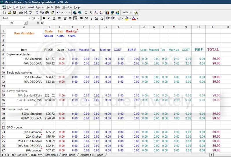 Flat Rate Templates for Excel 2003 | Electrician Talk